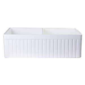 ALFI brand AB537 White 32-Inch Fluted Double Bowl Fireclay Farmhouse Kitchen Sink, White