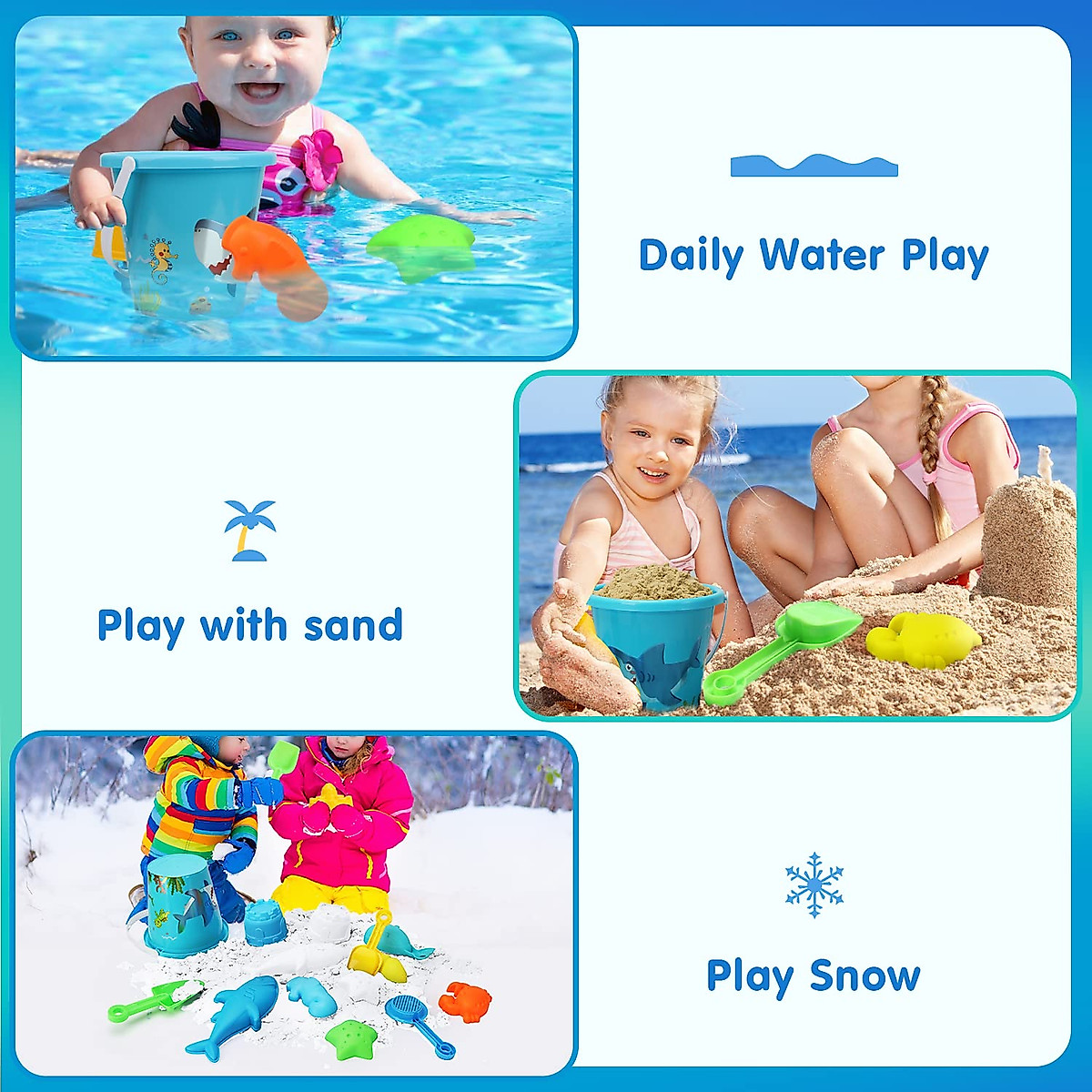 TOY Life Beach Sand Toys for Kids Toddlers - Shark Beach Toys for Kids 3-10, Toddler Sandbox Toy with Sand Bucket, Beach Shovels, Animal Molds Sand Castle Toys, Mesh Bag, Sand Toy for Toddler Boy Girl