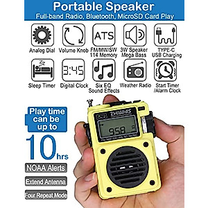 ZHIWHIS Shortwave Radio, MP3 Player with Weather Radios Portable AM FM, Retro Bluetooth Speaker with 6 EQ Modes, Rechargeable Alarm Clock Receiver with Sleep Time and NOAA Alerts ZWS-701