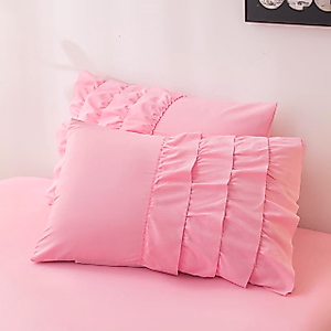 Yadangxiawa Teen Girls Pink Princess Dress Comforter Set Queen Size, 5 Pcs Bed in a Bag Girls Queen, Girls Pink Ruffled Bedding Set, Teen Bedding Sets for Girls Kids with Sheets