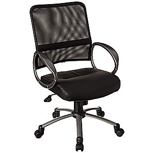 Boss Office Products Mesh Back Task Chair with Pewter Finish in Black