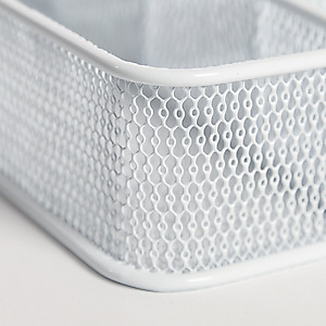 Seville Classics Large Steel Mesh Flatware Utensil Cutlery Desk Drawer Tray Organizer Set, White