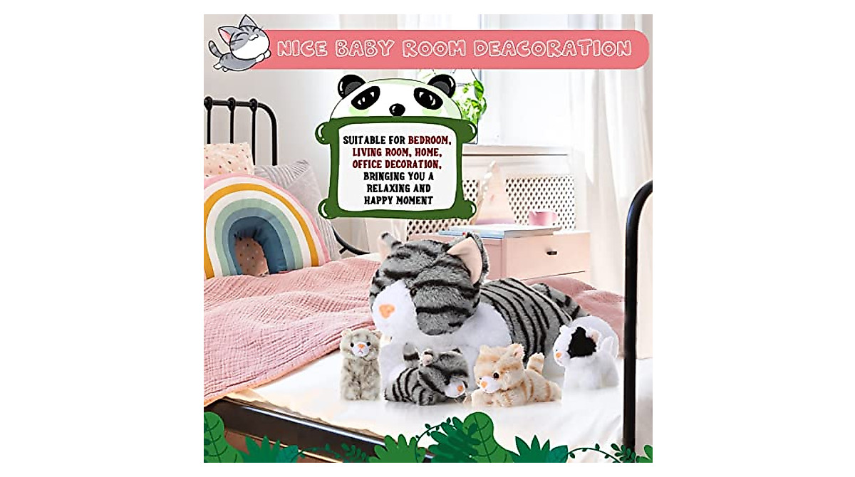 Skylety 5 Pieces Stuffed Animal Plush Cat Set Include Large Soft Cuddly ...