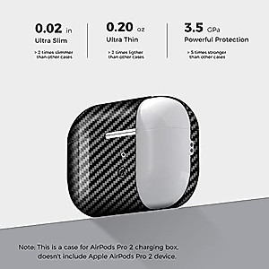 MONOCARBON Carbon Fiber Case-for-AirPods-Pro-2nd, Generation 2022 Slim Durable Cover-for-AirPods-Pro-2 Accessories,Support Wireless Charging,Shock,with Stripes Lanyard.(Glossy Black)