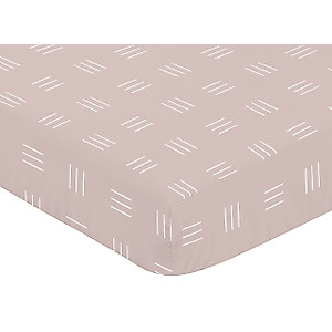 Sweet Jojo Designs Mauve and White Boho Mudcloth Girl Fitted Crib Sheet Baby or Toddler Bed Nursery - Pink Dusty Rose Bohemian Woodland Tribal Southwest Mud Cloth Hatch Triple Line