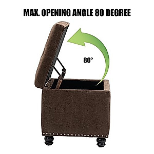 J.C.UP Upholstered Tufted Storage Ottoman, Storage Ottoman Footstool with Safety Hinge Button-Tufted Seat, Storage Bench for Bedroom Living Room Storage Toy Box(Brown-Fabric)