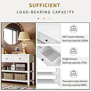 Lovcamp Console w/2 Drawers and Bottom Shelf,HallwayTable Table for Entryway Dining, Living Room, Home,Eassy to Assemble，Navy Blue, Antique White