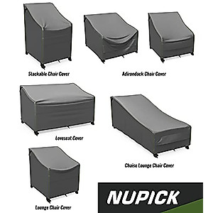 NUPICK Patio Chaise Lounge Cover, 86 Inch Outdoor Furniture Chair Cover, 100% Waterproof, Rip-Stop and Weather Resistant, Grey, Pack of 2