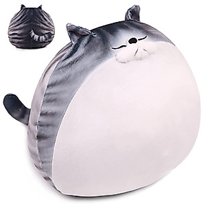 ARELUX 11.8In High Chubby Cat Plush Pillow, Cute Fat Kitty Cat Stuffed Animal Soft Kitten Adorable Hugging Pillow Anime Plushies,Funny Toy Birthday for Adults Friends