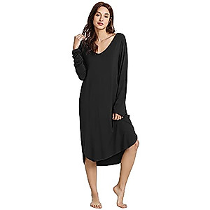 WiWi Viscose from Bamboo Nightgowns for Women Soft Long Sleeve Sleep Shirt Plus Size Pajamas S-4X, Black, 3X