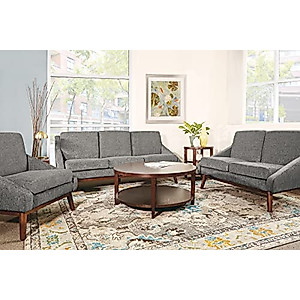 Office Star Davenport Mid-Century Sofa with Thick Cushions and Solid Wood Coffee Finish Legs, Charcoal Fabric