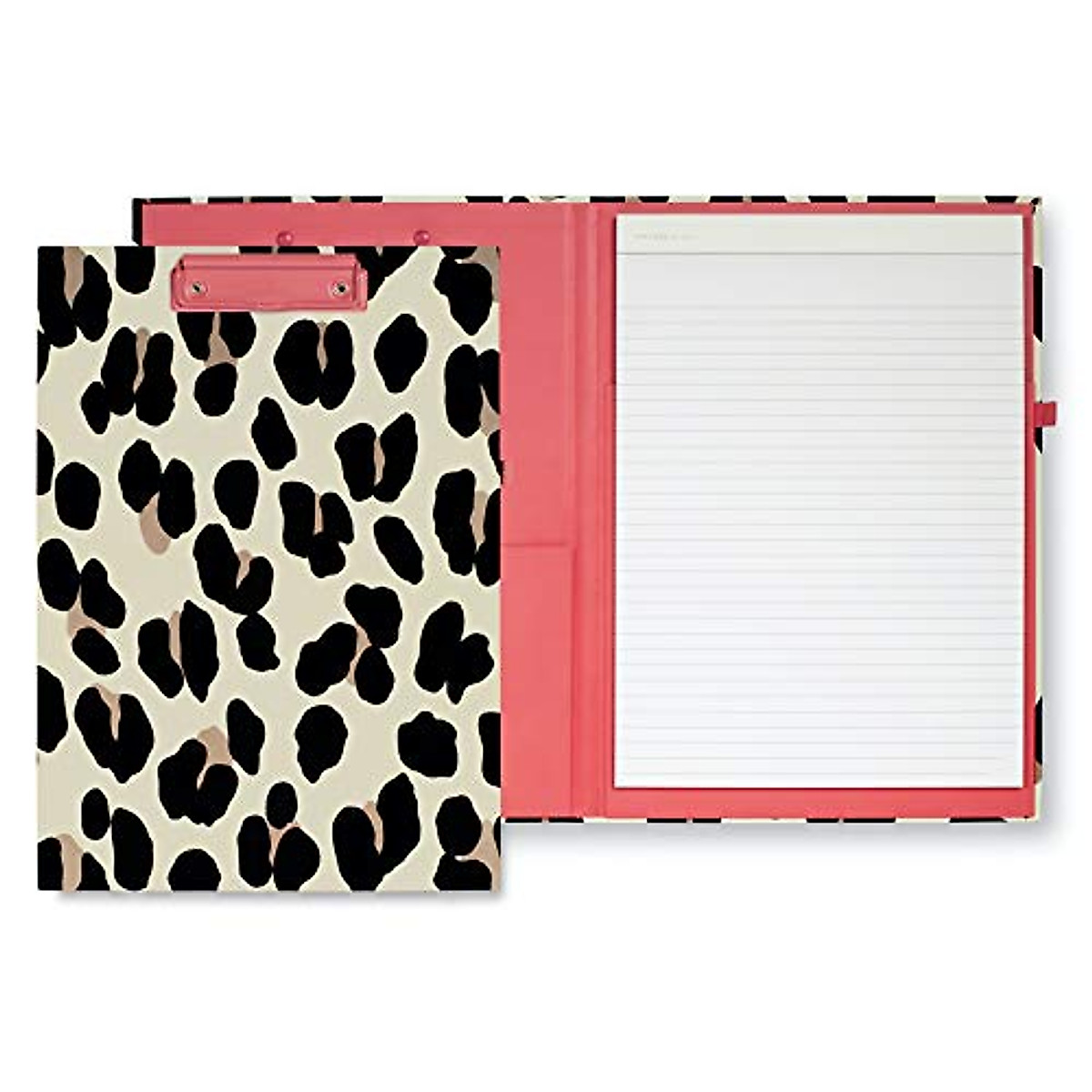 Kate Spade New York Leopard Print Clipboard Folio with Low Profile Clip, Professional Padfolio Includes Lined Notepad, Pen Loop, and Pocket, Forest Feline