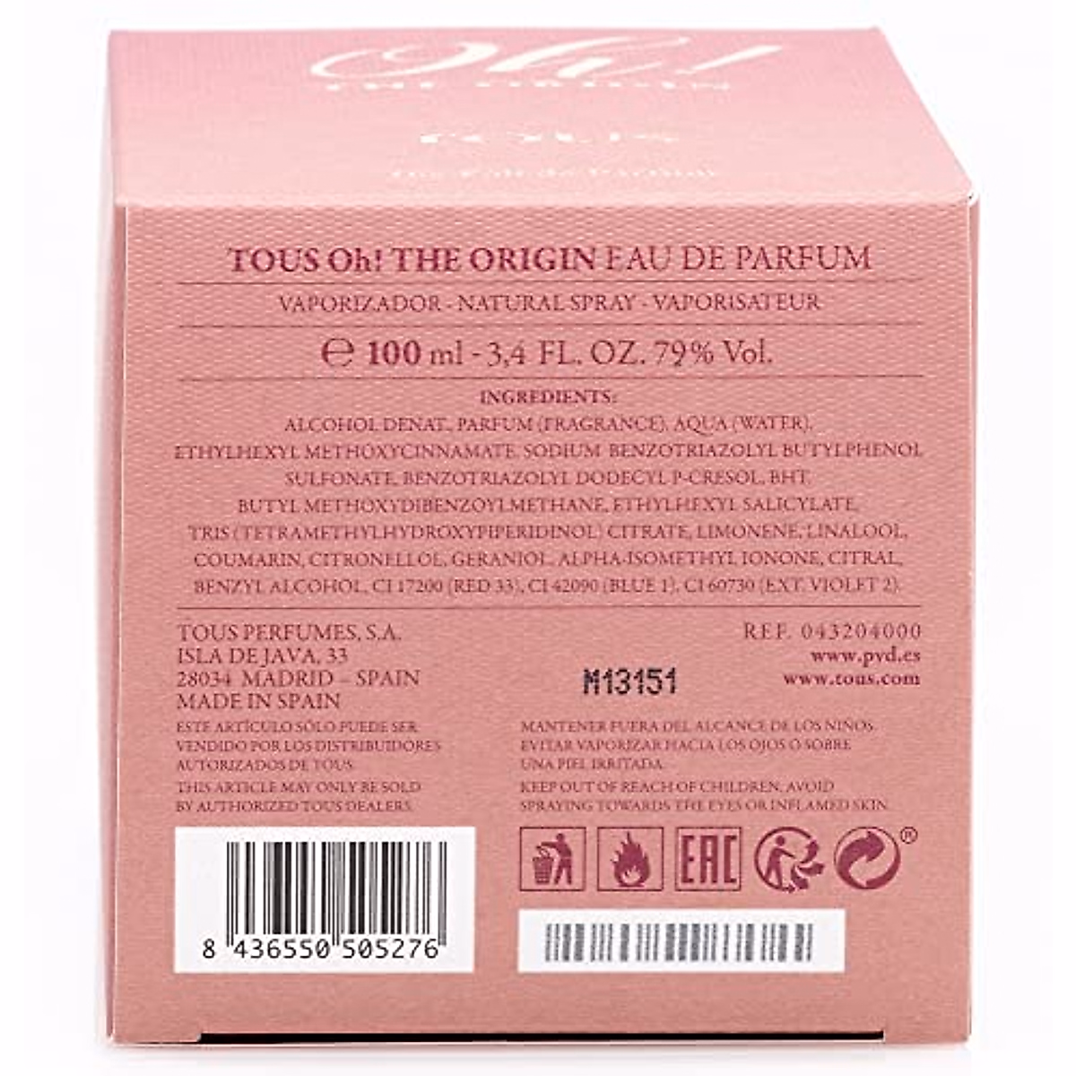 Tous Oh The Origin Women EDP Spray 3.4 oz