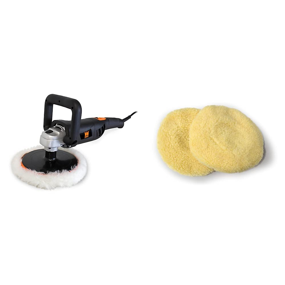 WEN 948 10 Amp Variable Speed Polisher with Digital Readout, 7" & 7A345 7-Inch Synthetic Wool Polishing Bonnets, Two Pack