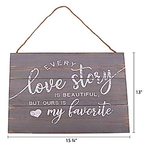 GSM Brands Love Story Wood Plank Hanging Sign (15.75x13)