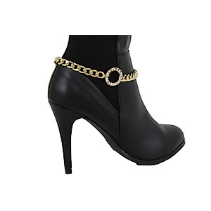Women Western Fashion Anklet Boot Chains Bracelet Gold Metal Bling Ring Beads Round Shoe Charm