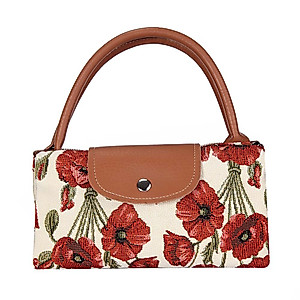 Signare Tapestry Foldable Tote Bag Reusable Shopping Bag Grocery Bag with Poppy Flower Design (FDAW-POP)
