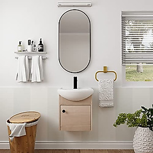 HomSof Small Size 18 Inch Bathroom Vanity with Ceramic Sink,Wall Mounting Design，18"x14", Plain Light Oak