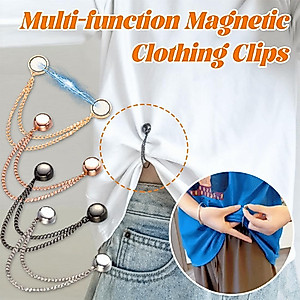 Multi-Function Magnetic Clothing Clips, Magnetic Clothing Clips, 4 Pack Powerful Hijab Magnets with Chain, Multi-Purpose Pinless Brooch for Cardigan, Cuff Hem (Silver + Rose Gold)