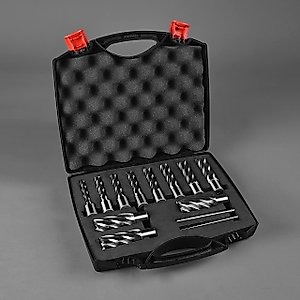 Annular Cutter Set 13 pcs JESTUOUS 3/4 Inch Weldon Shank 2 Cutting Depth and Cutting Diameter from 7/16 to 1-1/16 for Drill Press HSS Standard Kit Two Flat with 2 Pilot Pins