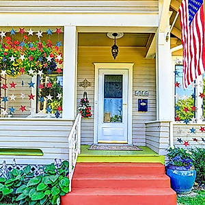 Whaline 52ft Glitter Patriotic Star Streamers Paper Bunting Banner Red White Blue Star Garland Hanging Decoration for 4th of July Decorations Independence Day Celebration Party, 4 Pack