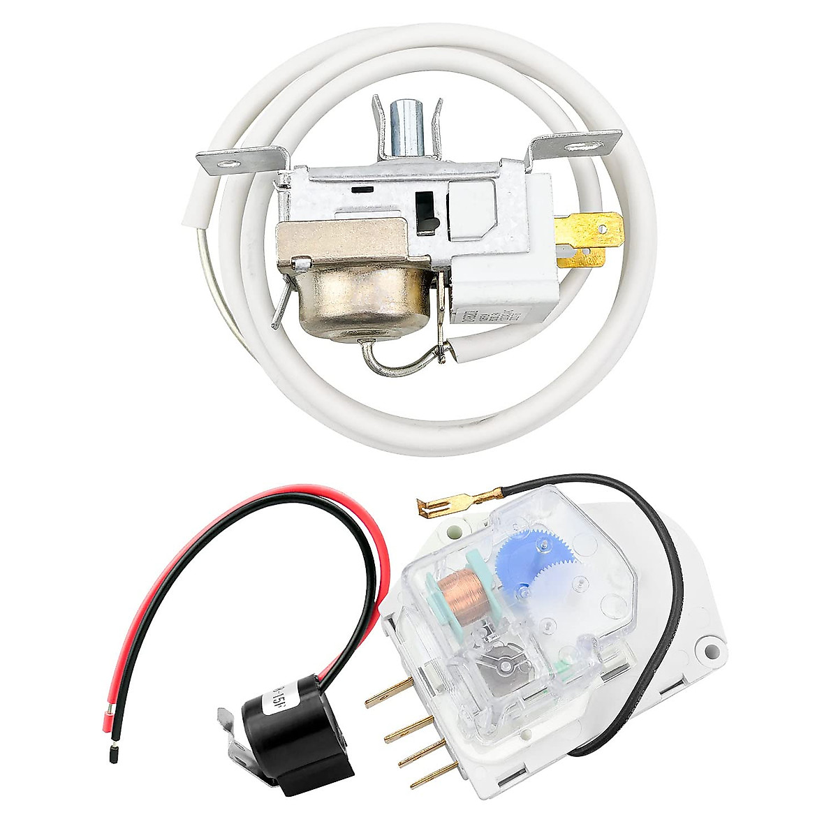 2198202 Cold Control Thermostat W10822278 Defrost Timer W10225581 Bimetal Thermostat Refrigerator Defrost Complete Kit Fit for Whirlpool Kenmore Refrigerators