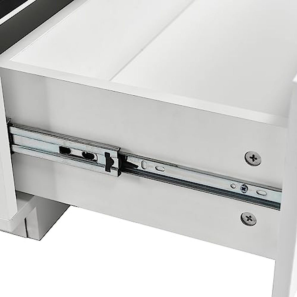 Polibi Modern TV Stand with Wooden Shelves and Silver Handle, High Gloss Media Console Table with Large Drawer and Storage Cabinet, Living Room Entertainment Center for TVs up to 70", White