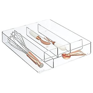 mDesign Plastic Kitchen Cabinet Drawer Storage Organizer Tray - for Storing Organizing Cutlery, Spoons, Cooking Utensils, Gadgets - 5 Divided Compartments - Clear