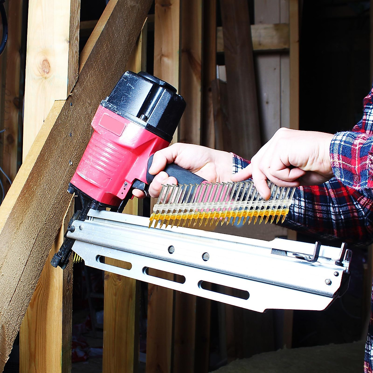 Therwen Framing Nails, 21 Degree, Flat D Head, Galvanized, Ring Shank, Plastic Row Fixed, 21 Degree Framing Nails for Use in All Pressure Treated Lumber (1000 Count,2 Inch x 0.12 Inch)