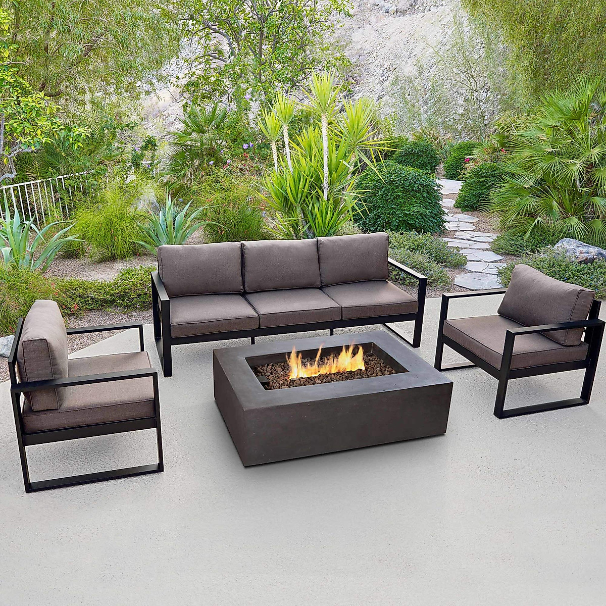 Real Flame Baltic Outdoor Sofa with Cushions - Powdered Aluminum Frame, Detachable Cushions, Grey