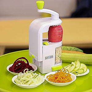 Spiralizer Vegetable Slicer (4-in-1 Rotating Blades) Heavy Duty Veggie Spiralizer with Strong Suction Cup, Zucchini Spiral Noodle/Zoodle/Spaghetti/Pasta Maker ( Recipe Book and Cleaning Brush)