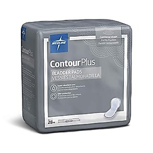 Medline ContourPlus Bladder Control Incontinence Pads, Maximum Absorbency, 6.5" x 13.5", 28 Count (Pack of 6)