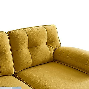 Eafurn Button Tufted Velvet Sectional, L-Shape Corner Extra Wide Chaise Lounge and Arm-Pillows, Right Hand Facing Comfy Sofa & Couches for Living Room,Up to 3 Seating Capacity, Yellow 83"