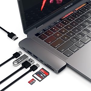 Satechi USB C Hub Adapter, USB C Dongle 7 in 1, USB C with 4K HDMI, 87W USB C PD Charging, USB C Data, 2 USB-A Data, Micro/SD Card Readers, for MacBook Pro/Air M1 M2 M3 M4 - Space Gray