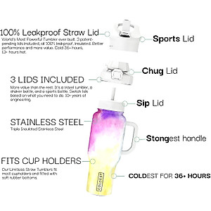 Coldest 40 oz Tumbler with Handle and Straw, 100% Leak Proof Insulated Tumbler with Lid and Straw (3 Lids), Stainless Steel Tumblers for Women & Men, Cup Holder Friendly, 36 oz (Clouds of Tie Dye)