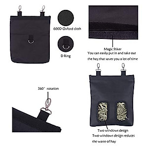 Rabbit Hay Feeder Bag, Guinea Pig Hay Feeder Storage, Rabbit Hay Bag, Guinea Pig Hay Feeder,11in X9.4in Small Animal Feeder Bag (Black)