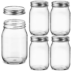 Paksh Novelty Mason Jars - Food Storage Container - 16 Oz - 5-Pack Regular Glass jars- Airtight Container for Pickling, Canning, Candles, Home Decor, Overnight Oats, Fruit Preserves, Jam or Jelly