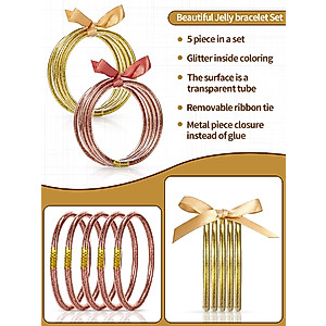 20 Pcs Glitter Jelly Bracelets Set Glitter Filled Jelly Silicone Bracelets Beach Boho Style Glitter Filled Bracelets Glitter Party Bracelets for Girls Women (Gold, Silver, Champagne, Champagne Pink)