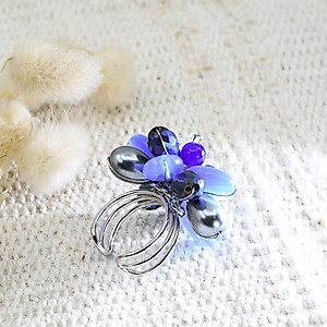 AeraVida Adjustable Charming Nautical Blue Floral Cluster Mix Stone Statement Free Size Ring for Women