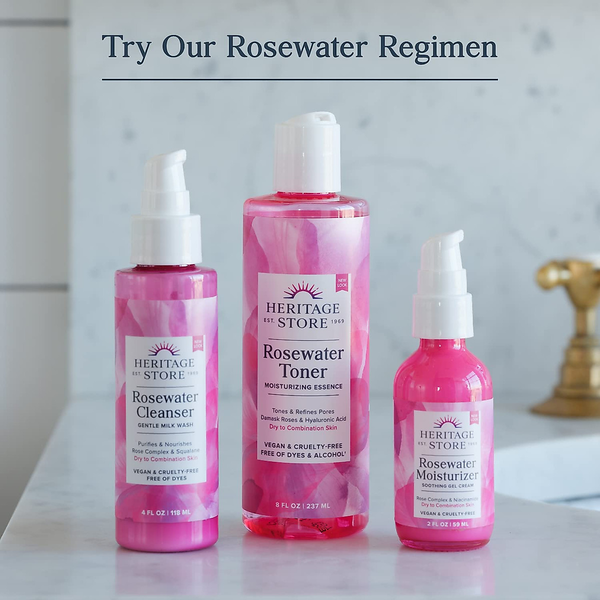 HERITAGE STORE Rosewater & Glycerin Hydrating Facial Mist - Dry Combination Skin Care - Rose Water Spray w/ Vegetable Glycerine, Made Without Dyes or Alcohol, Hypoallergenic, Vegan, Cruelty Free, 4oz