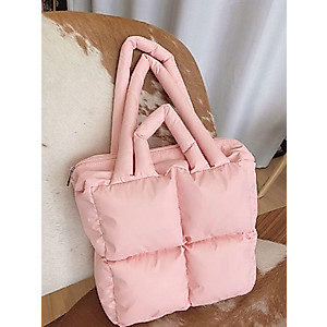 Women Space Cotton Purse and Handbag Casual Ladies Shoulder Bags Fashion Puffy Tote bag (pink)