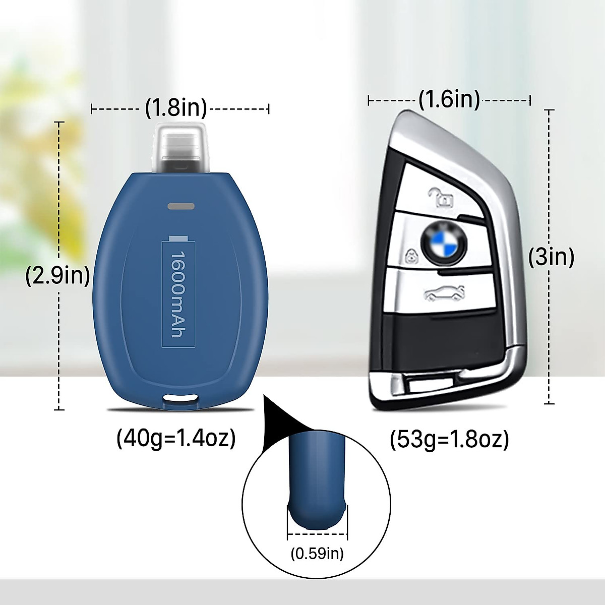 HUAENG Keychain Portable Charger for iPhone 14 12 X 6S Airpods, 1600mAh Mini iPhone Power Bank Power Emergency Pod Ultra-Compact External Fast Charging Battery Pack Key Ring Cell Phone Charger-Blue