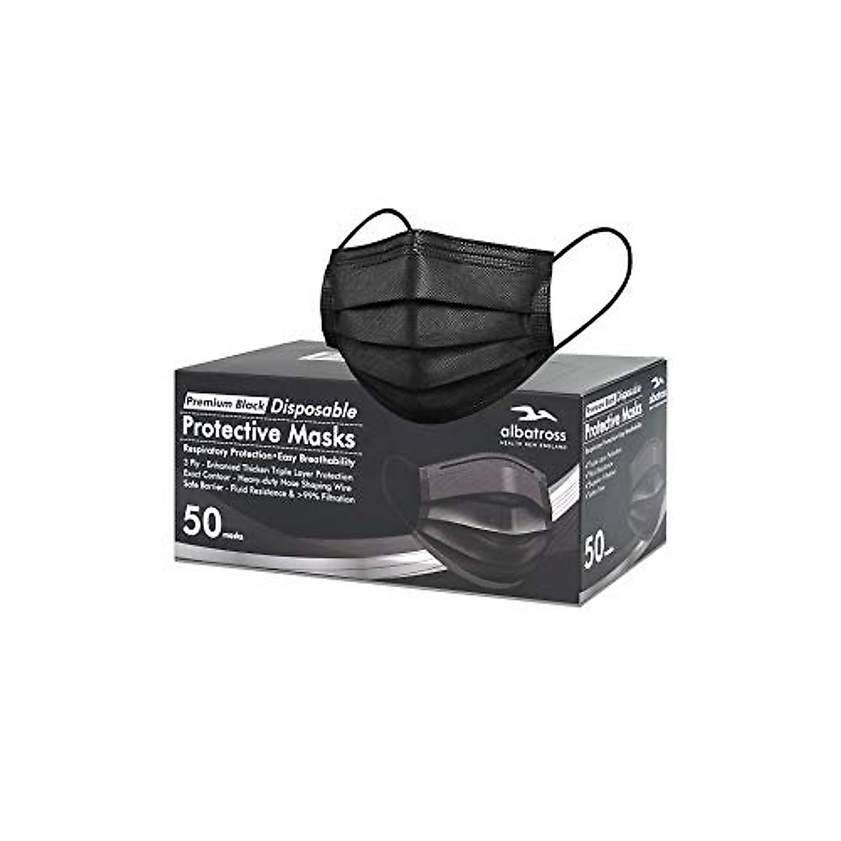 Albatross Health New England Disposable 3 ply Face Masks Pack of 50 pcs/box, Black and Blue
