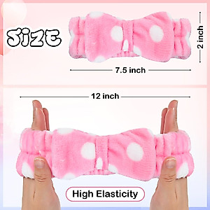 Riceshoot 25 Pcs Pink Spa Headband Bulk Bow Hair Band for Washing Face Soft Coral Fleece Skincare Headbands Elastic Bowknot Hair Band Hairlace Shower Head Wraps Gifts for Women
