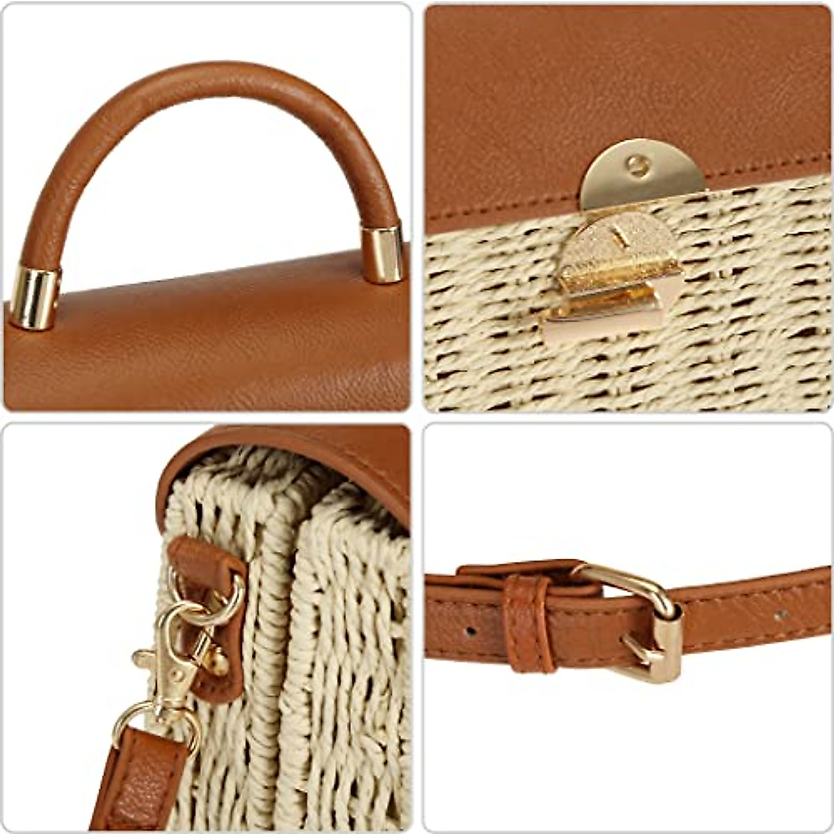 So'each Women's Handbag Wicker Straw Crossbody Rattan Bag Boho Crossbody Bag Beige