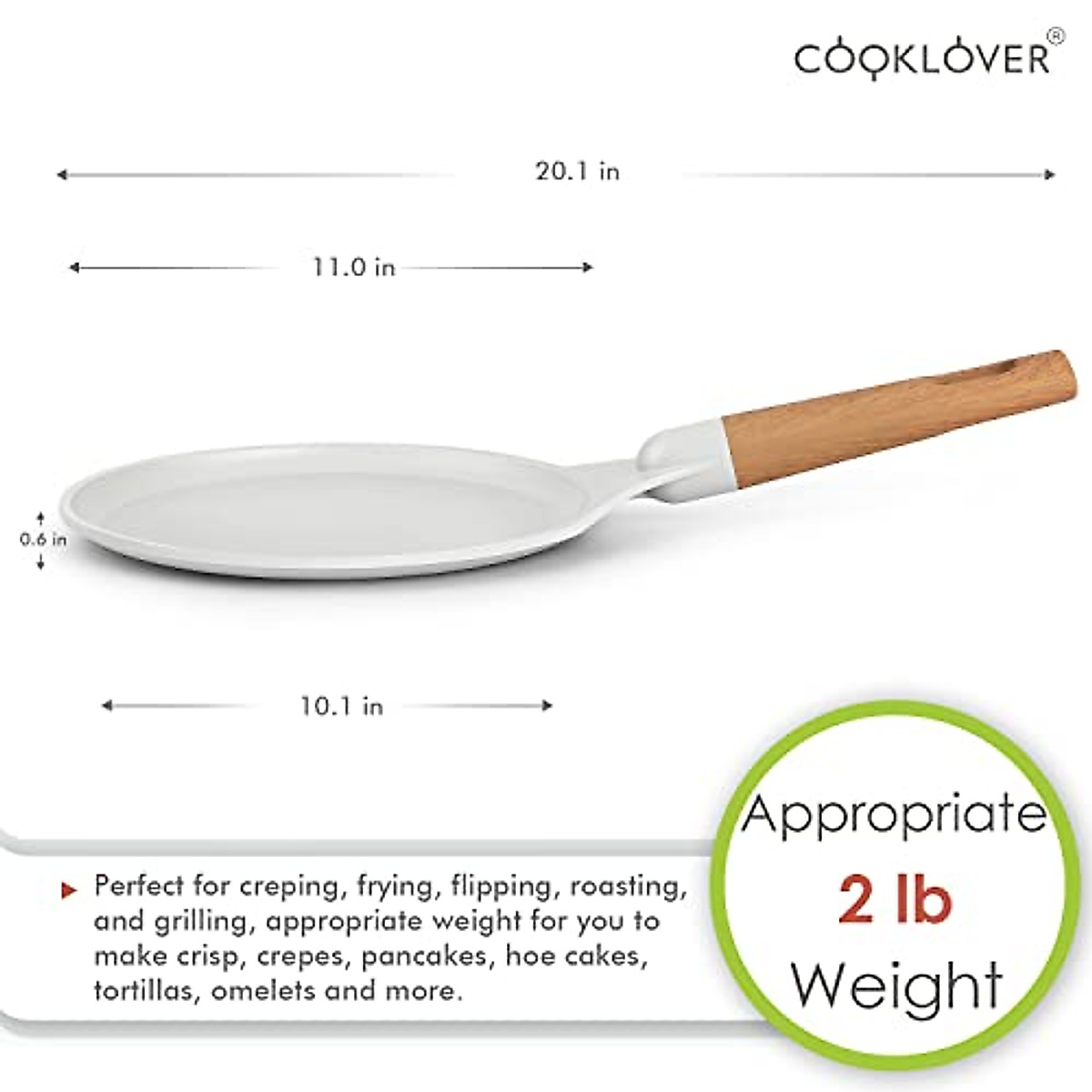 COOKLOVER Crepe Pan Nonstick Die cast Aluminum PFOA Free Induction Omelet Pan 11 inch - Sea-Salt Gray