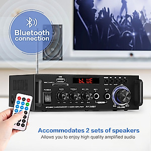 SOBATTY Home Audio Receivers & Amplifier HiFi Bluetooth Stereo Audio Amplifier Max 300Wx2 Wireless Bluetooth 5.0, RMS 40Wx2 Power Amp 2 Channel Stereo Receiver for Home Theater Speaker (BLACK1)