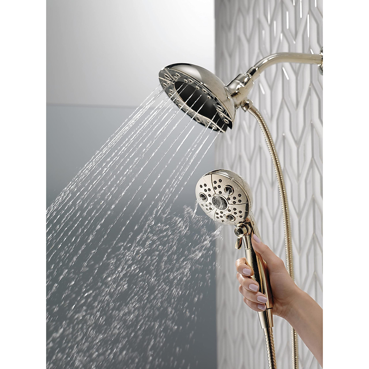 Delta Faucet 5-Spray In2ition Dual Shower Head with Handheld Spray, H2Okinetic Shower Head with Hose, Showerheads, Handheld Shower Heads, Magnetic Docking, Polished Nickel 58480-PN-PK