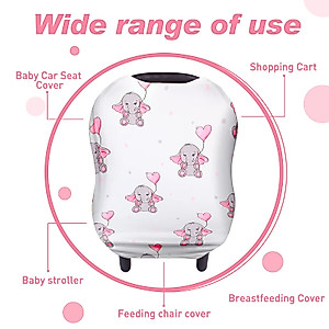 Timtin Baby Car Seat Cover Baby Car Seat Canopy Stretchy Elephant Nursing Cover Carseat Canopy for Babies Breastfeeding and Car Seat Multi Use Shopping Cart Cover High Chair Cover