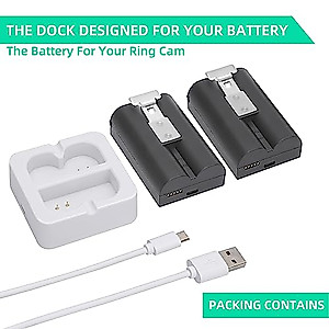 2-Pack 6040mAh Replacement Battery with Charger Station for Ring-Doorbell 2/3/4, Spotlight Camera & Stick Up Cam Indooor and Outdoor (White Charger + 2 Battery)